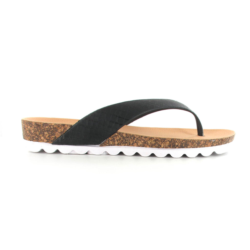 Hazel: Women's Cushioned Toe Post Sandals - Black – Ella Shoes